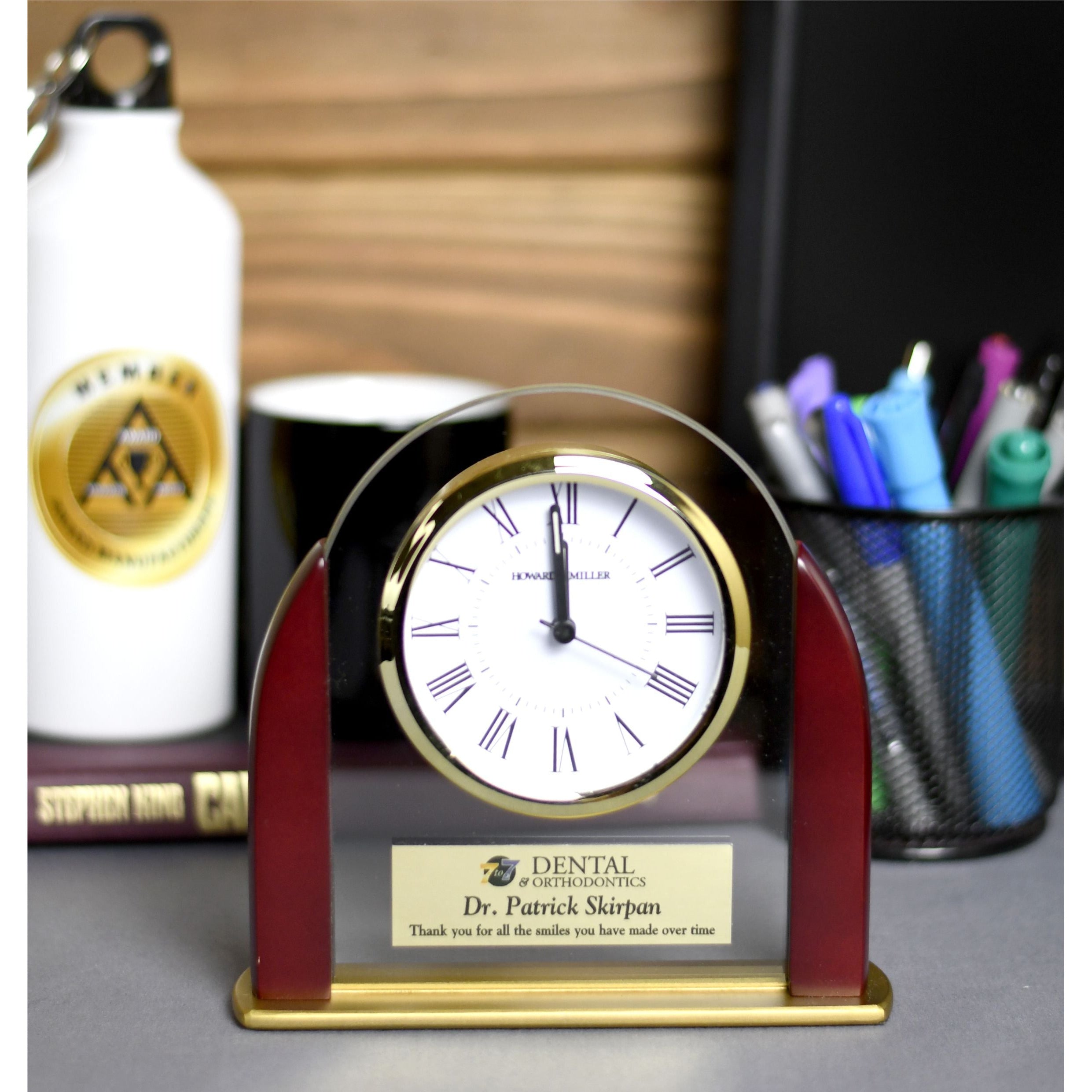 Glass Arch Clock Framed In Rosewood
