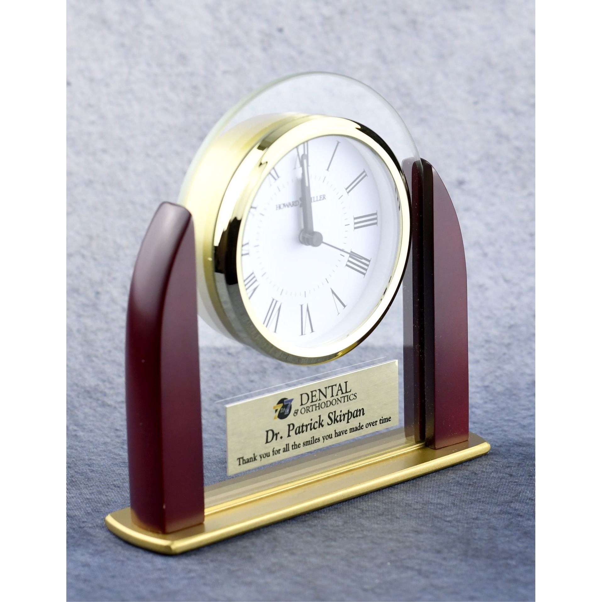 Glass Arch Clock Framed In Rosewood